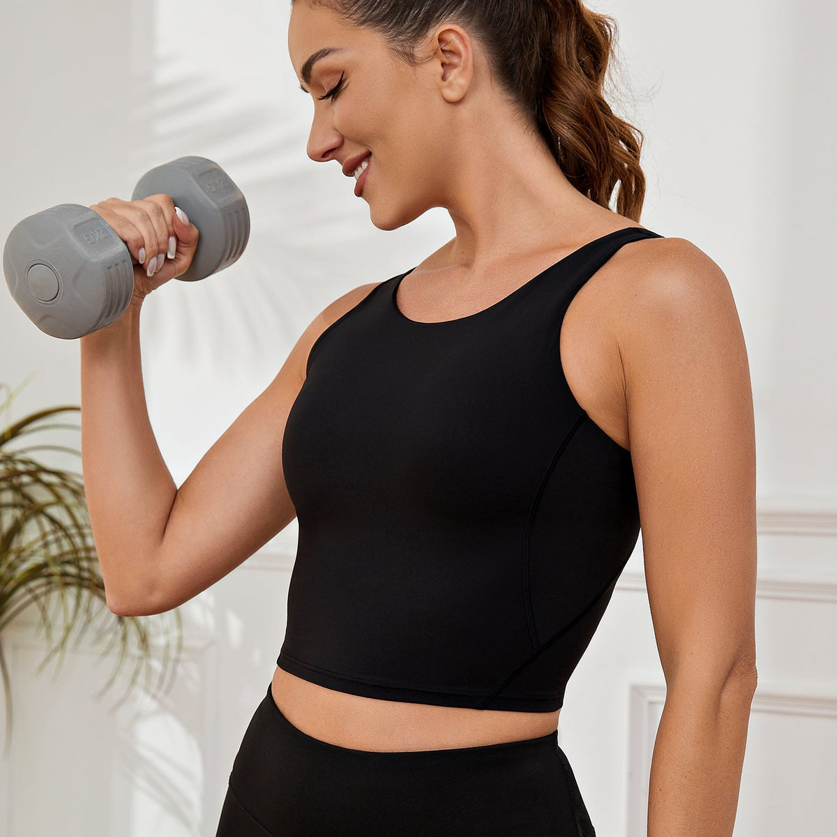 Workout Vests Tops for Women High Neck Longline Sports Bra Tank Built ...