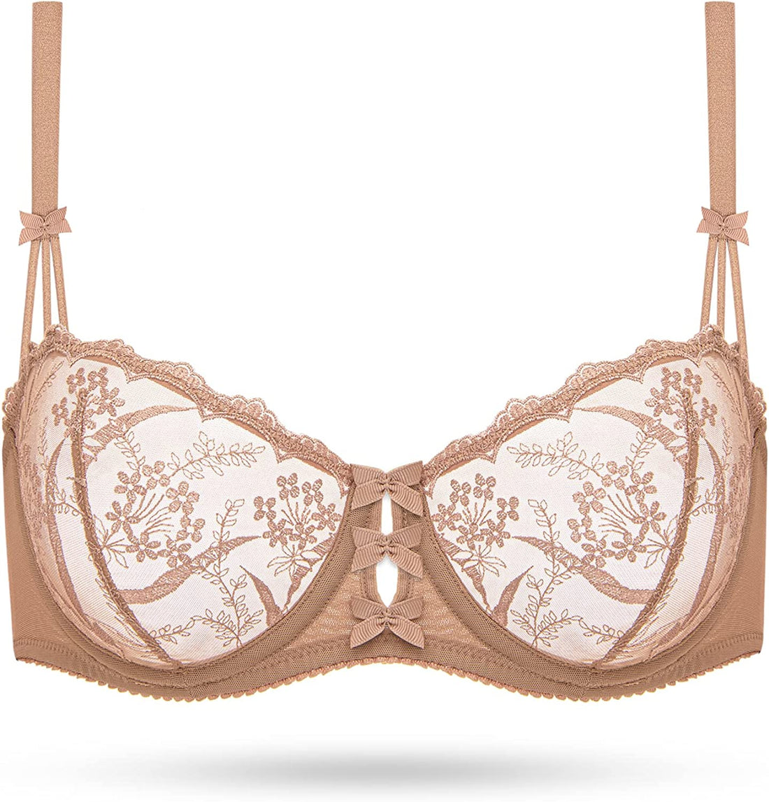 Embroidered Lace Unlined Bra Demi Sheer See Through Underwire Bras ...
