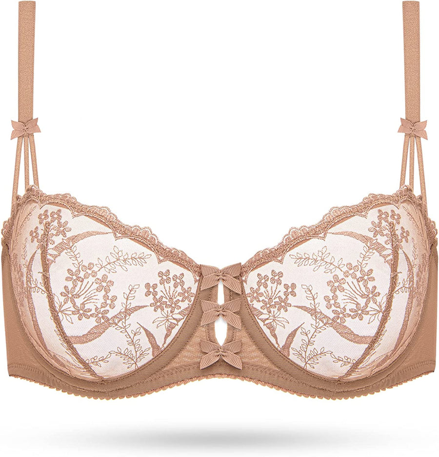 Embroidered Lace Unlined Bra Demi Sheer See Through Underwire Bras ...